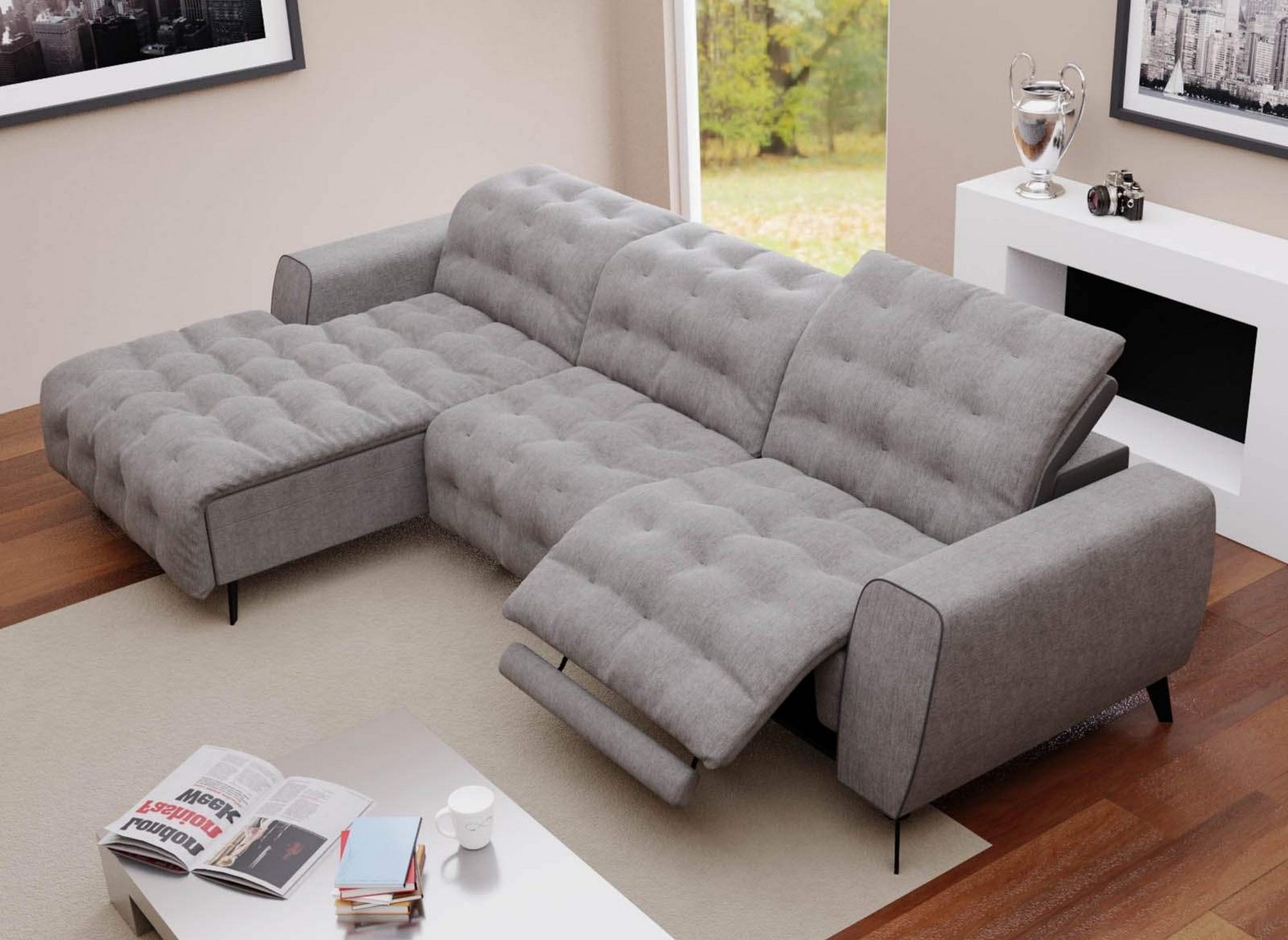 DECO IN PARIS - Canape d angle relax electrique en tissu gris laura ... DECO IN PARIS - Canape d angle relax electrique en tissu gris laura ...